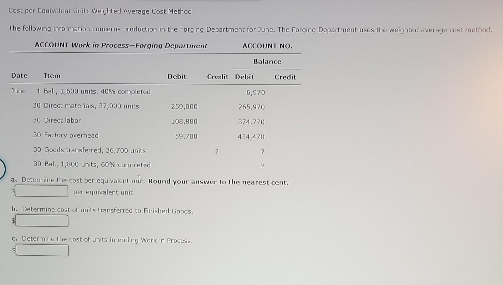 Solved Cost per Equivalent Unit: Weighted Average Cost | Chegg.com