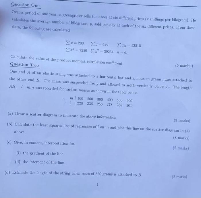 Solved Question One Over a period of one year. a greengrocer | Chegg.com
