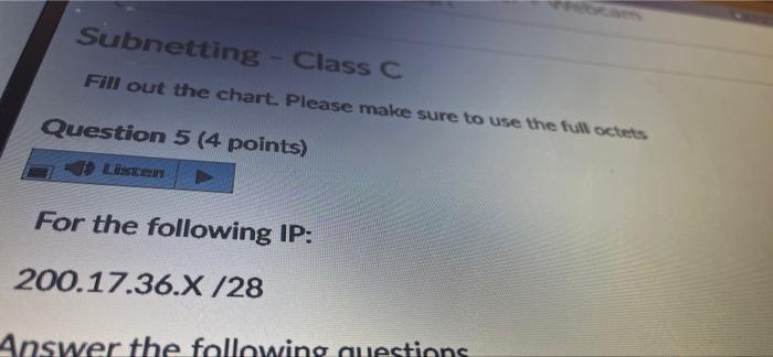 Solved Subnetting - Class C Fill out the chart. Please make | Chegg.com