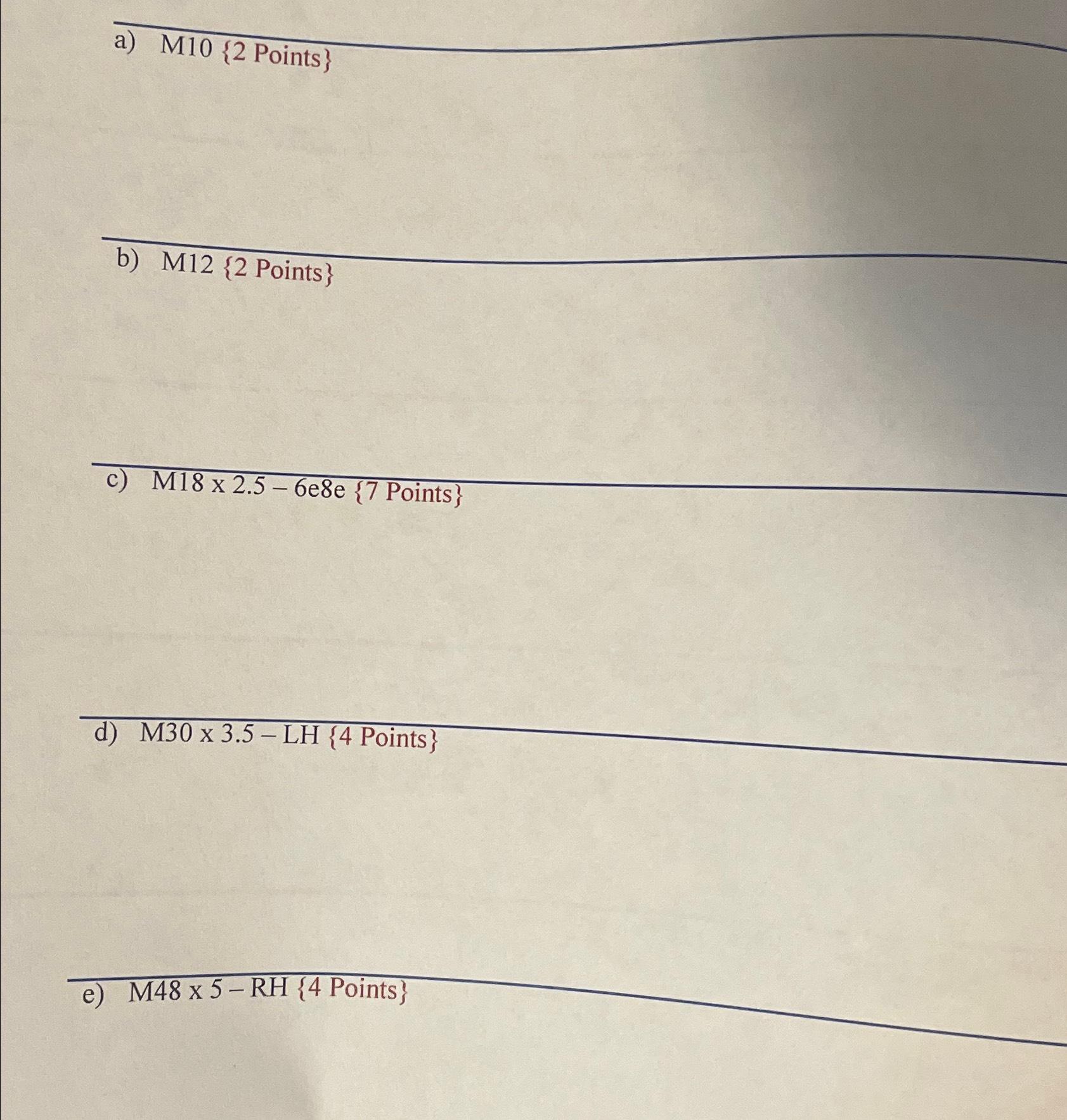 Solved a) ﻿Define each term of the thread calledout listed | Chegg.com