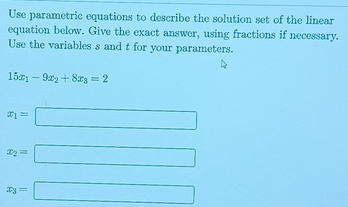 Solved Use parametric equations to describe the solution set | Chegg.com
