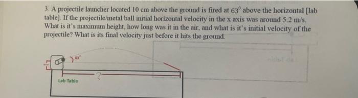 Solved 3. A projectile launcher located 10 cm above the | Chegg.com