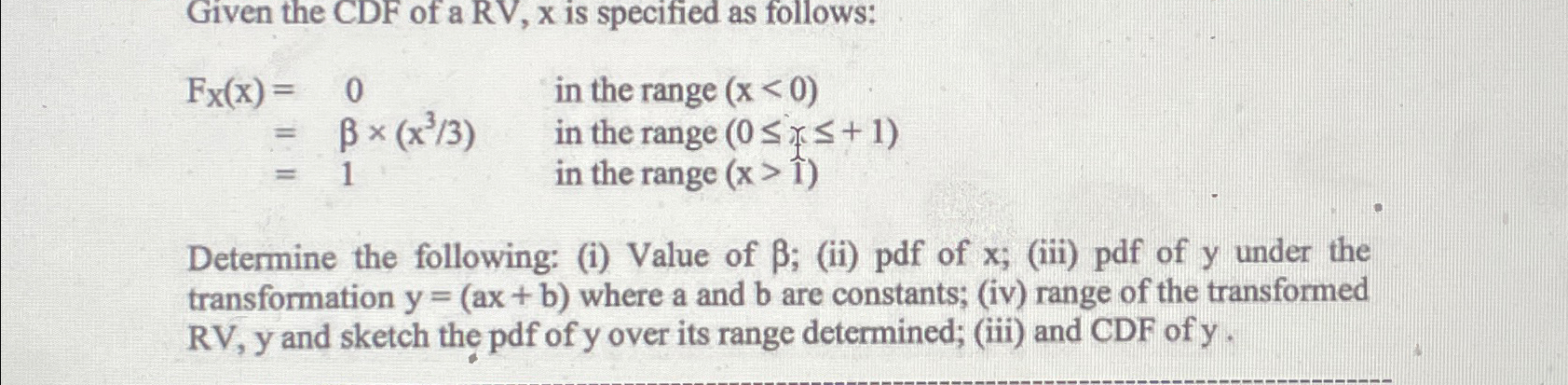 Given the CDF of a RV,x ﻿is specified as | Chegg.com