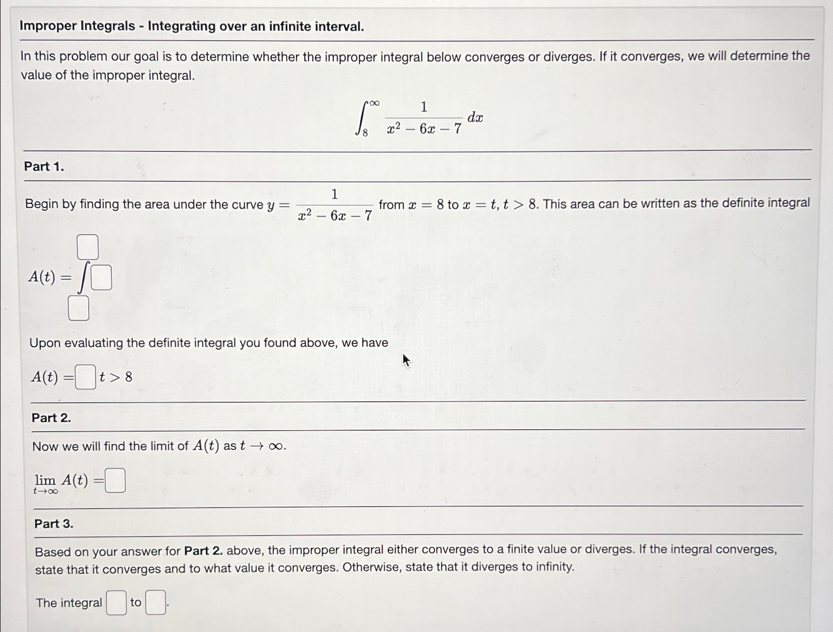 Solved Improper Integrals ﻿integrating Over An Infinite 