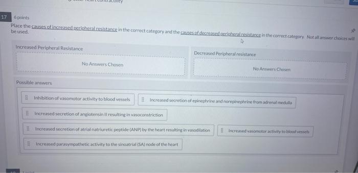 Solved Placethe be used. 17 6points Increased Peripheral | Chegg.com