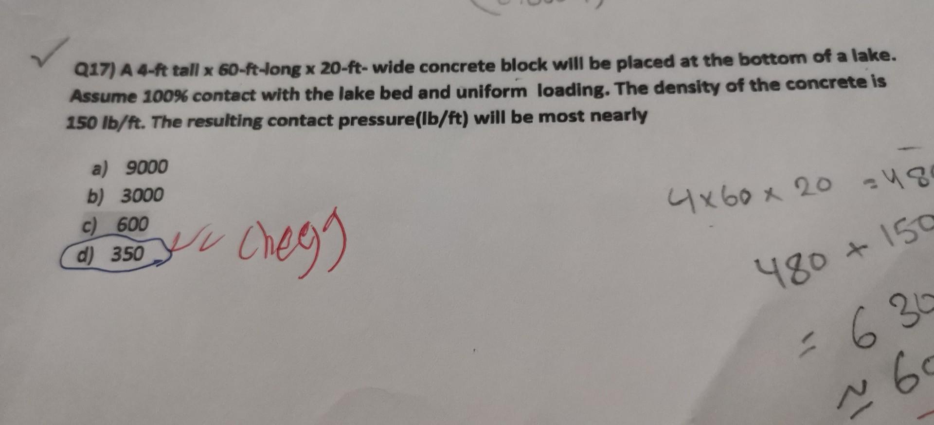 Solved Q17) A 4-ft tall x 60-ft-long ×20-ft- wide concrete | Chegg.com