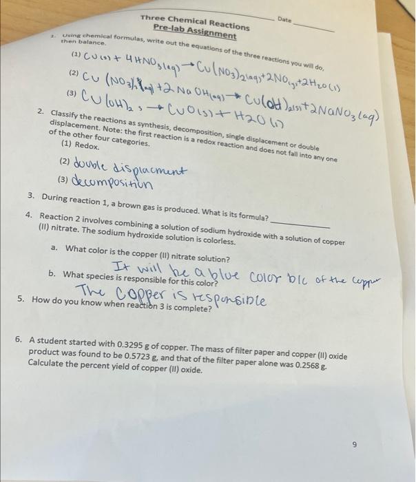 Solved Pre-lab Assignment formulas, write out the equations | Chegg.com