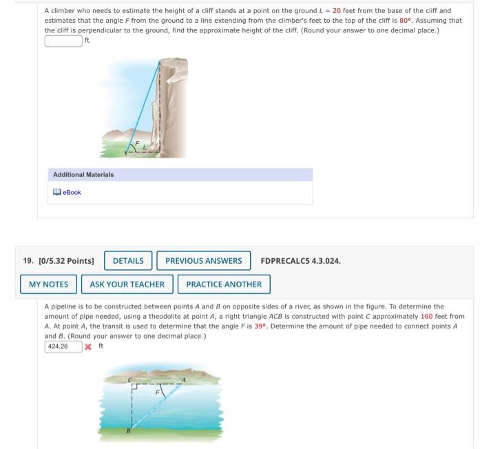 Solved A climber who needs to estimate the height of a cliff | Chegg.com