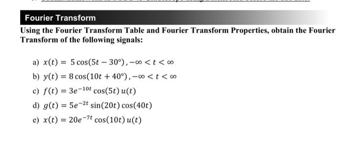 Solved Using the Fourier Transform Table and Fourier | Chegg.com
