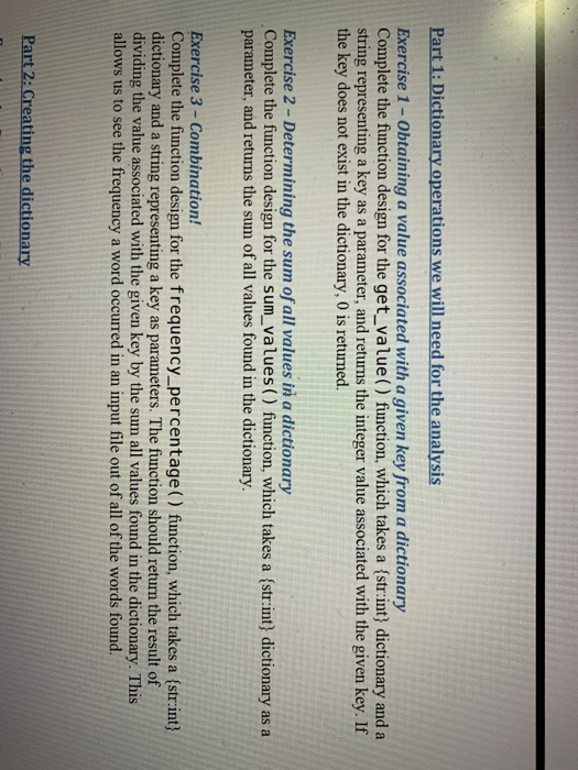Solved Part 1: Dictionary operations we will need for the | Chegg.com