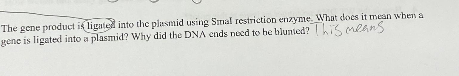Solved The gene product is ligated into the plasmid using | Chegg.com
