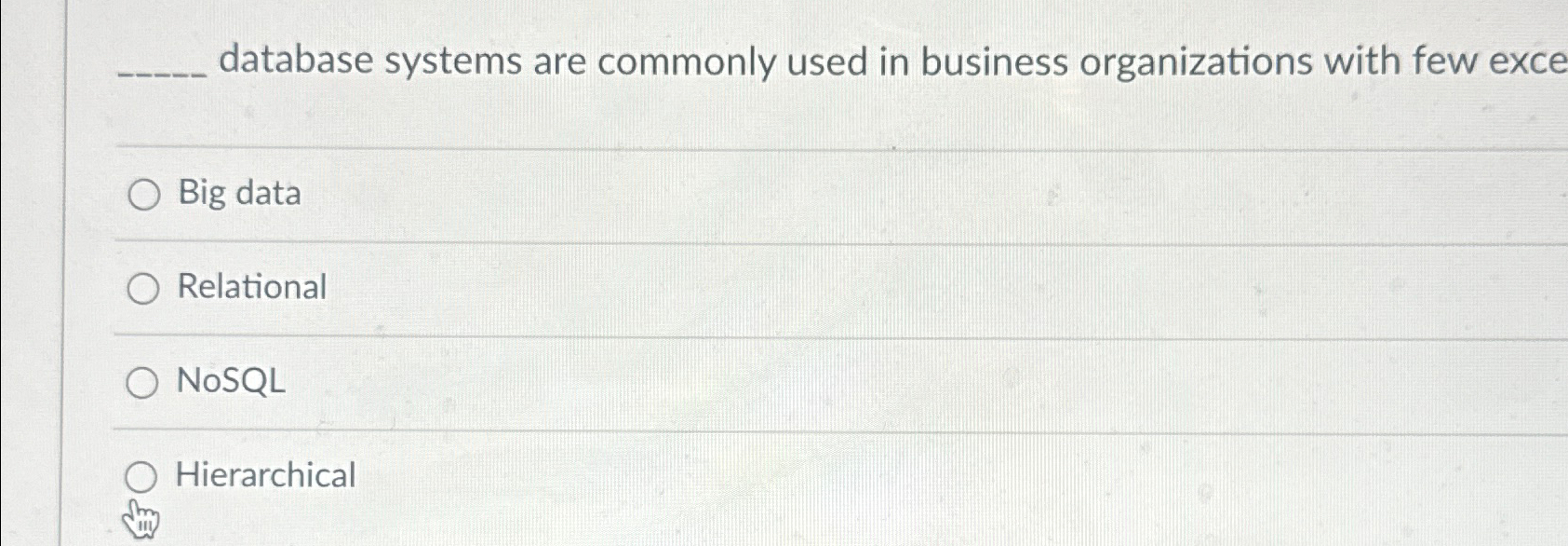 Solved database systems are commonly used in business | Chegg.com