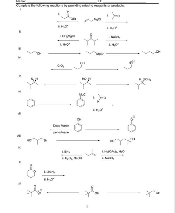 Solved Complete the following reactions by providing missing | Chegg.com
