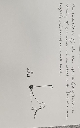 Solved The bullet (0.25kg)hits ﻿the sphere (10kg) ﻿with a | Chegg.com
