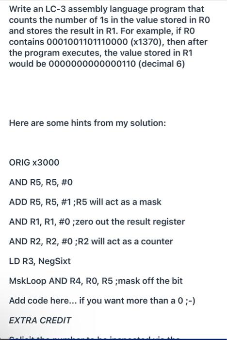 Solved Write an LC-3 assembly language program that counts | Chegg.com