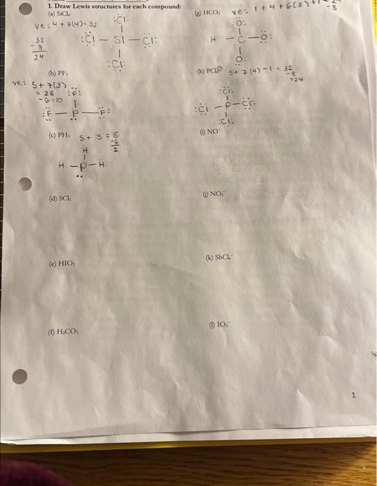 Solved 1. Draw Lewis structures for each compound: (A) SiCl | Chegg.com