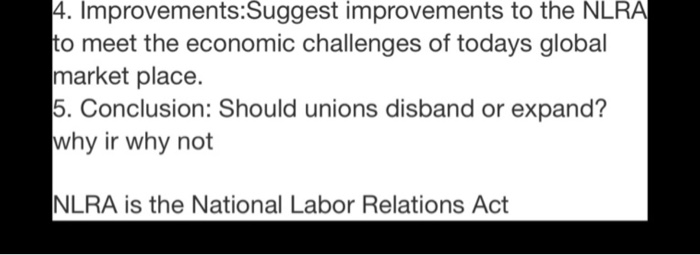 Solved 4. Improvements:Suggest improvements to the NLRA to | Chegg.com
