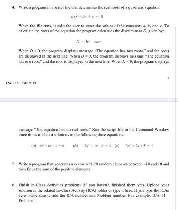 Solved 4. Write a program in a script file that determines | Chegg.com