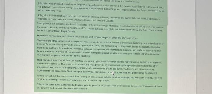 Solved Sobeys Sobess Inc, is the second largest grocery | Chegg.com