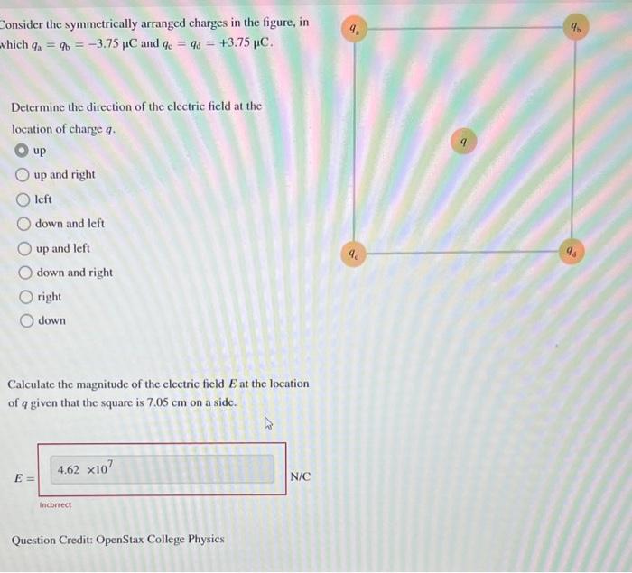Solved Consider the symmetrically arranged charges in the | Chegg.com