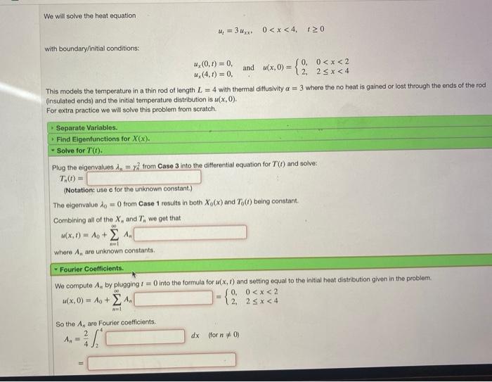 Solved We will solve the heat equation ut=3uxx,0 | Chegg.com