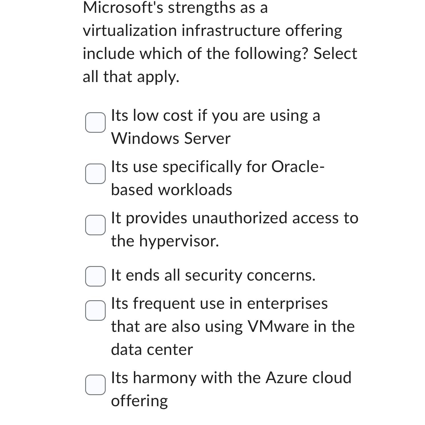 Solved Microsoft's strengths as a virtualization | Chegg.com