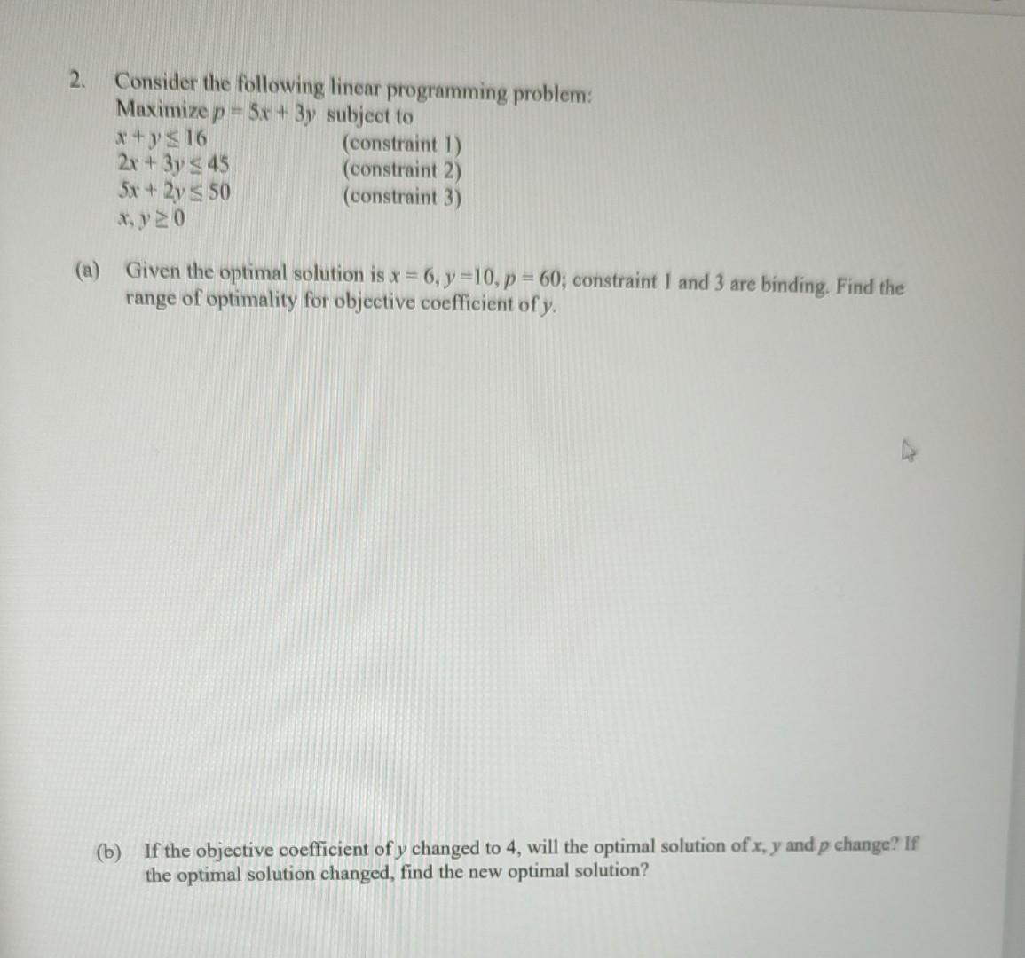 Solved (a)find the the range of optimality for objective | Chegg.com