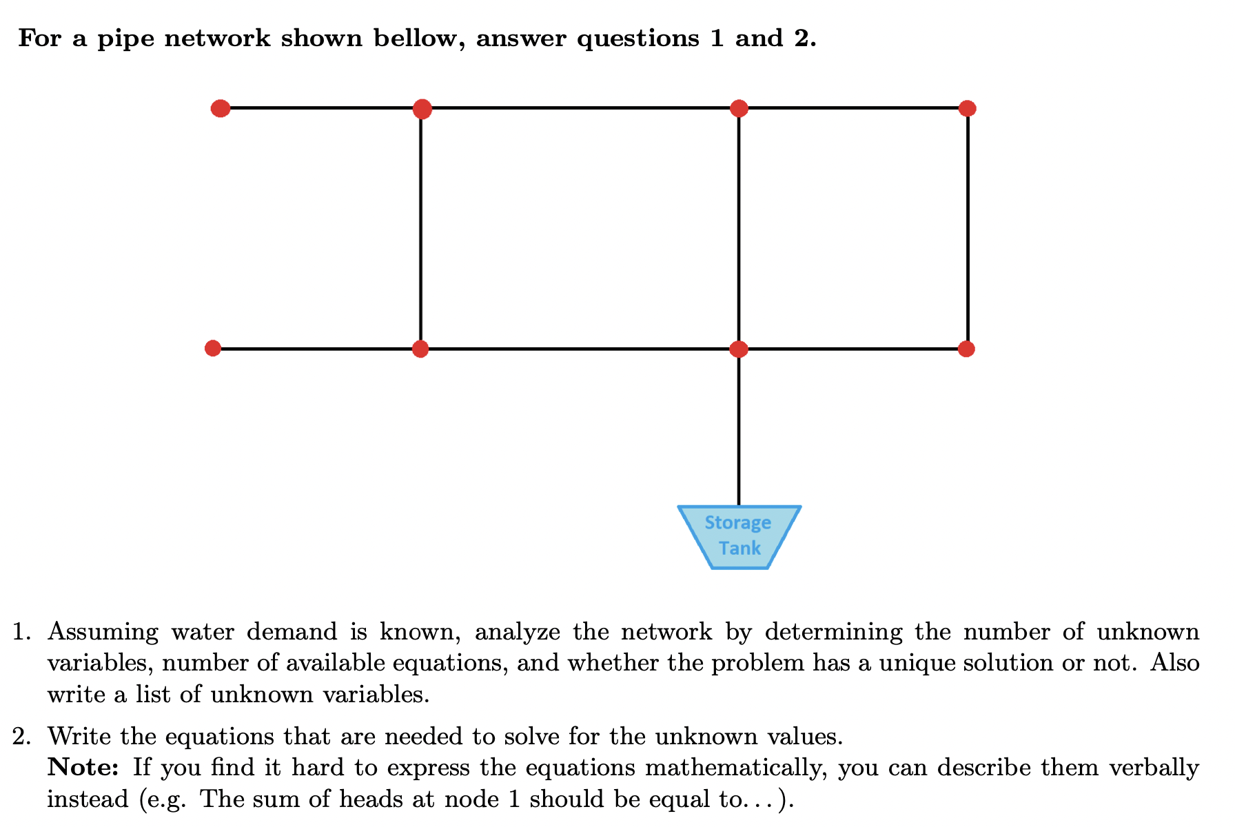 Solved For a pipe network shown bellow, answer questions 1 | Chegg.com