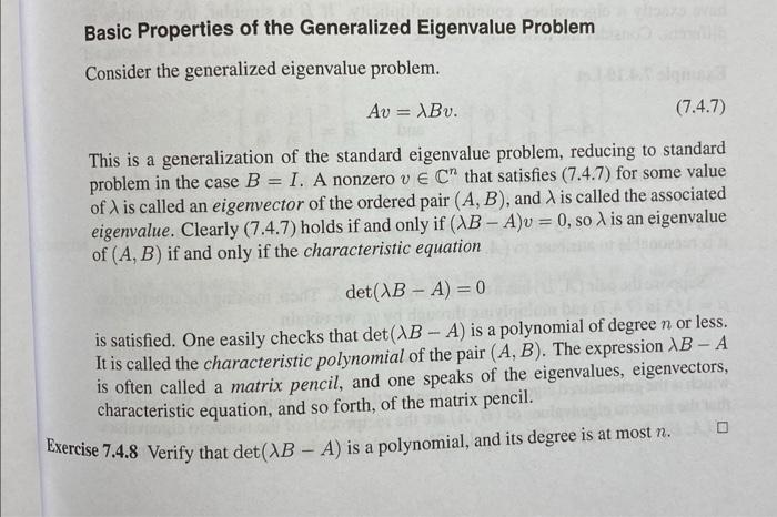 Solved Basic Properties of the Generalized Eigenvalue | Chegg.com