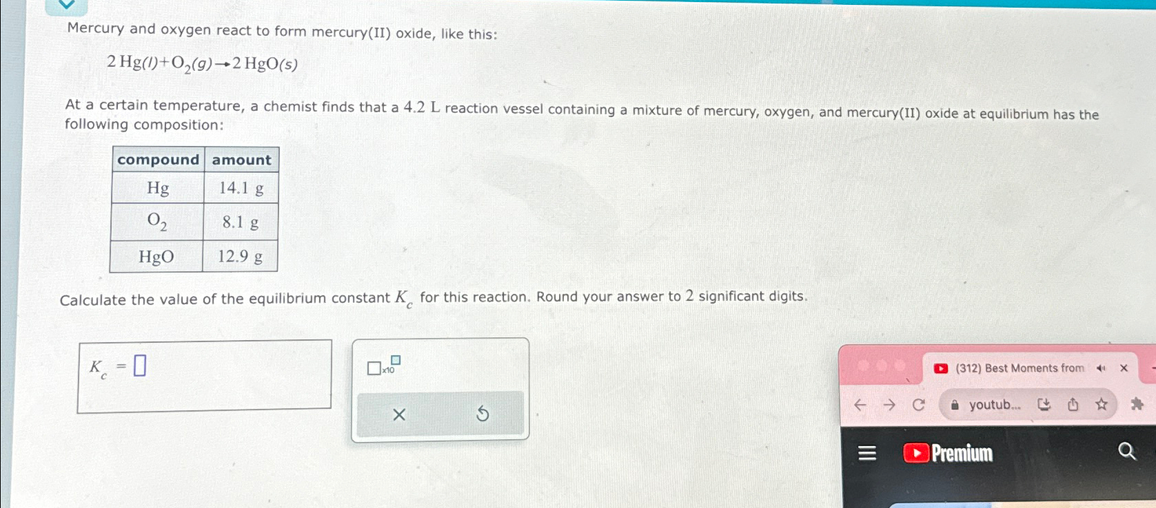 Solved Mercury and oxygen react to form mercury(II) ﻿oxide, | Chegg.com