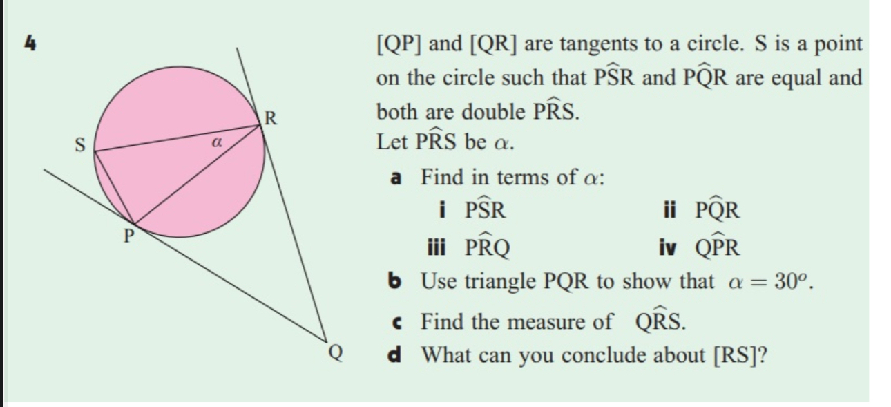 Solved 4QP ﻿and QR ﻿are tangents to a circle. S ﻿is a point | Chegg.com