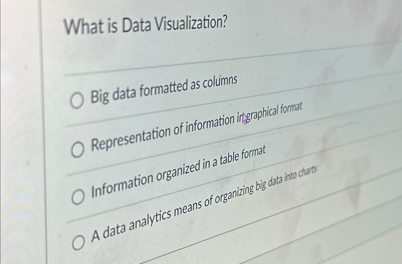Solved What is Data Visualization?Big data formatted as | Chegg.com