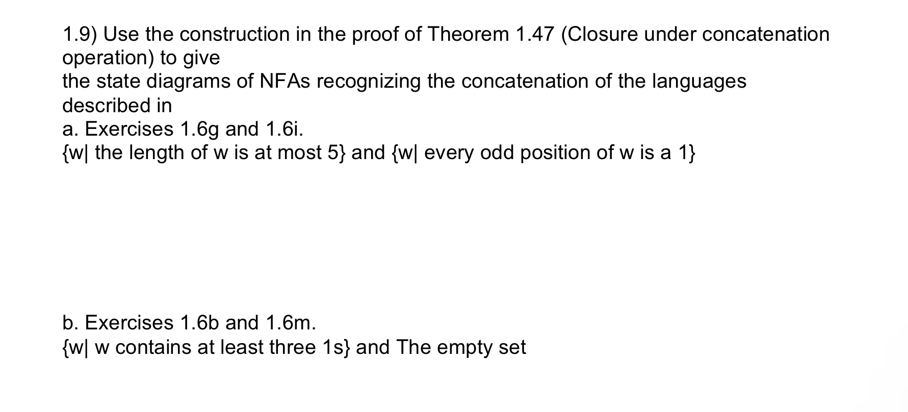 1.9) ﻿Use the construction in the proof of Theorem | Chegg.com