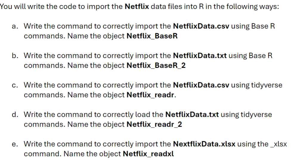 Solved You will write the code to import the Netflix data | Chegg.com