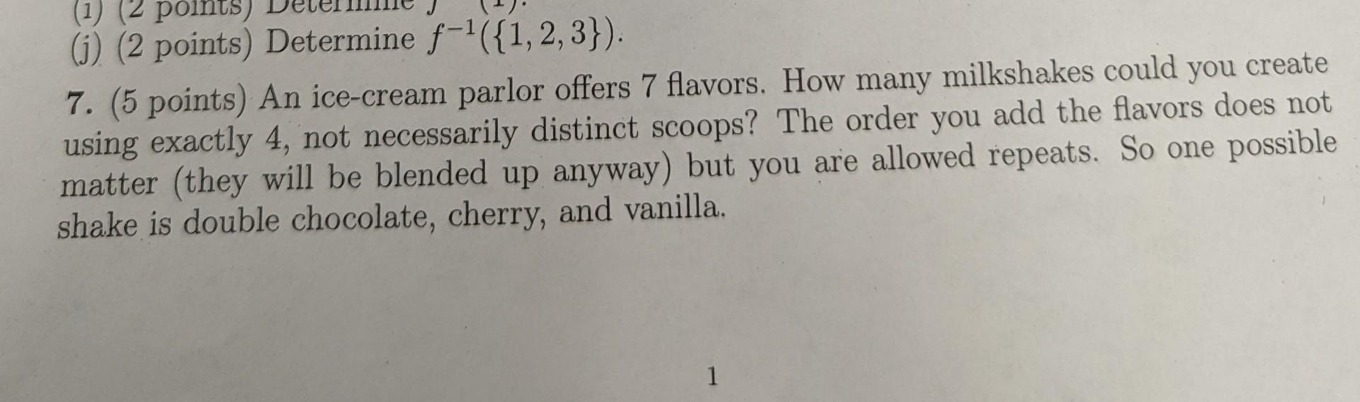 Solved (j) (2 points) Determine f−1({1,2,3}). 7. (5 points) | Chegg.com