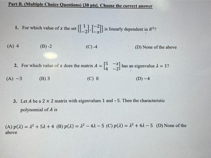 Solved Part B. (Multiple Choice Questions) (30 pts). Choose | Chegg.com