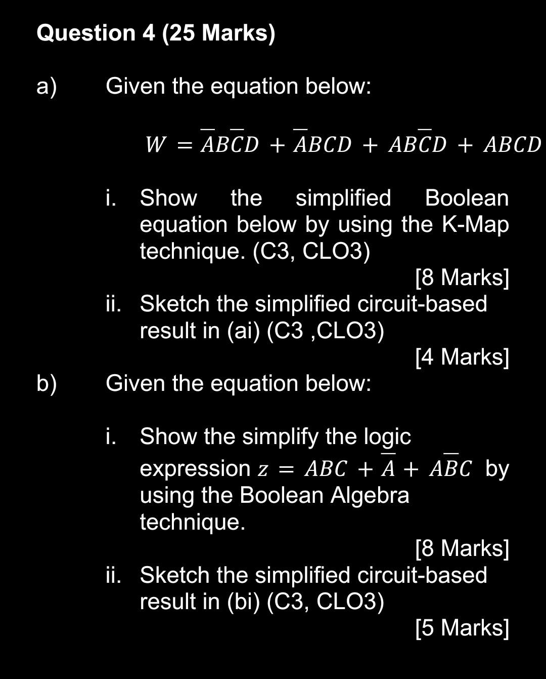 Solved Question 4 25 Marks A Given The Equation Below