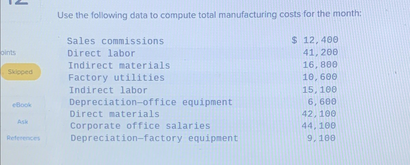 Solved Use the following data to compute total manufacturing | Chegg.com