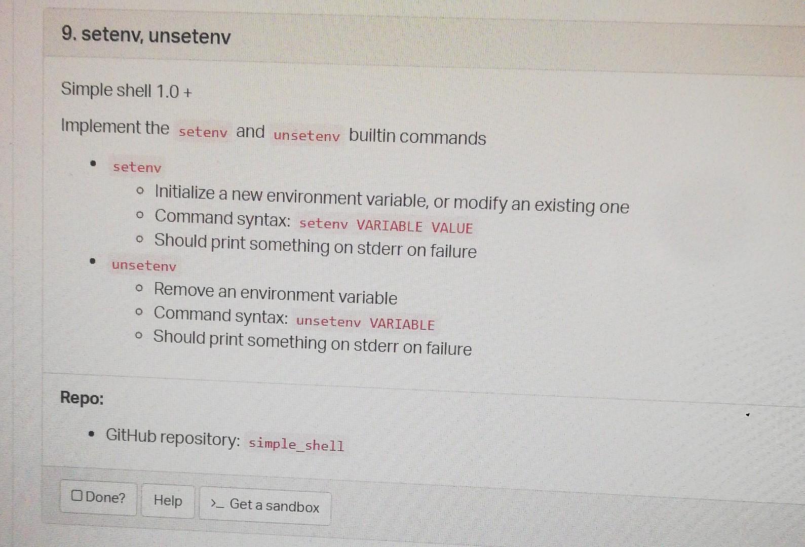 Simple shell 1.0+ Implement the setenv and unsetenv | Chegg.com
