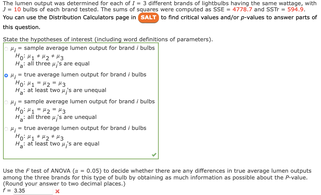 Solved FIND ANSWER FOR F. ﻿The lumen output was determined | Chegg.com