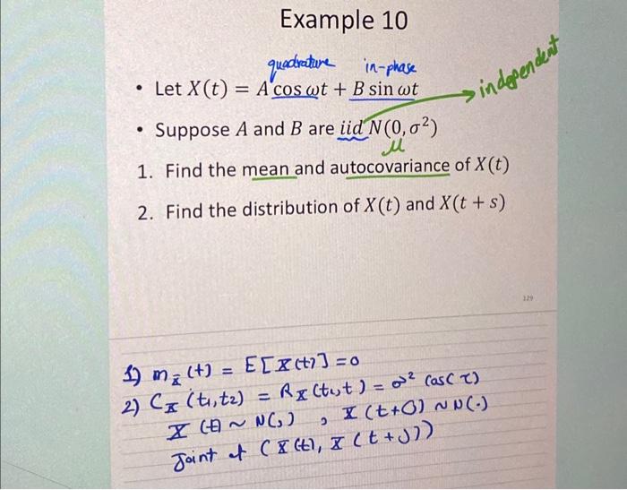 Solved Example 10 - Let X(t)=A quadratuve in-phase - | Chegg.com