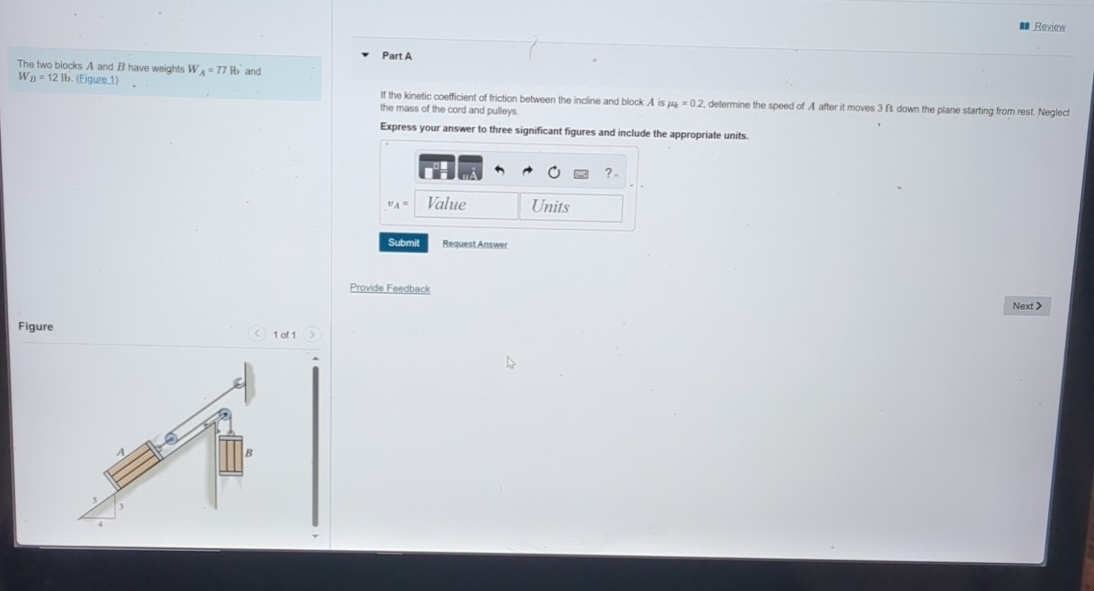 Solved ReviewThe two blocks A and B ﻿have weights WA=77H | Chegg.com