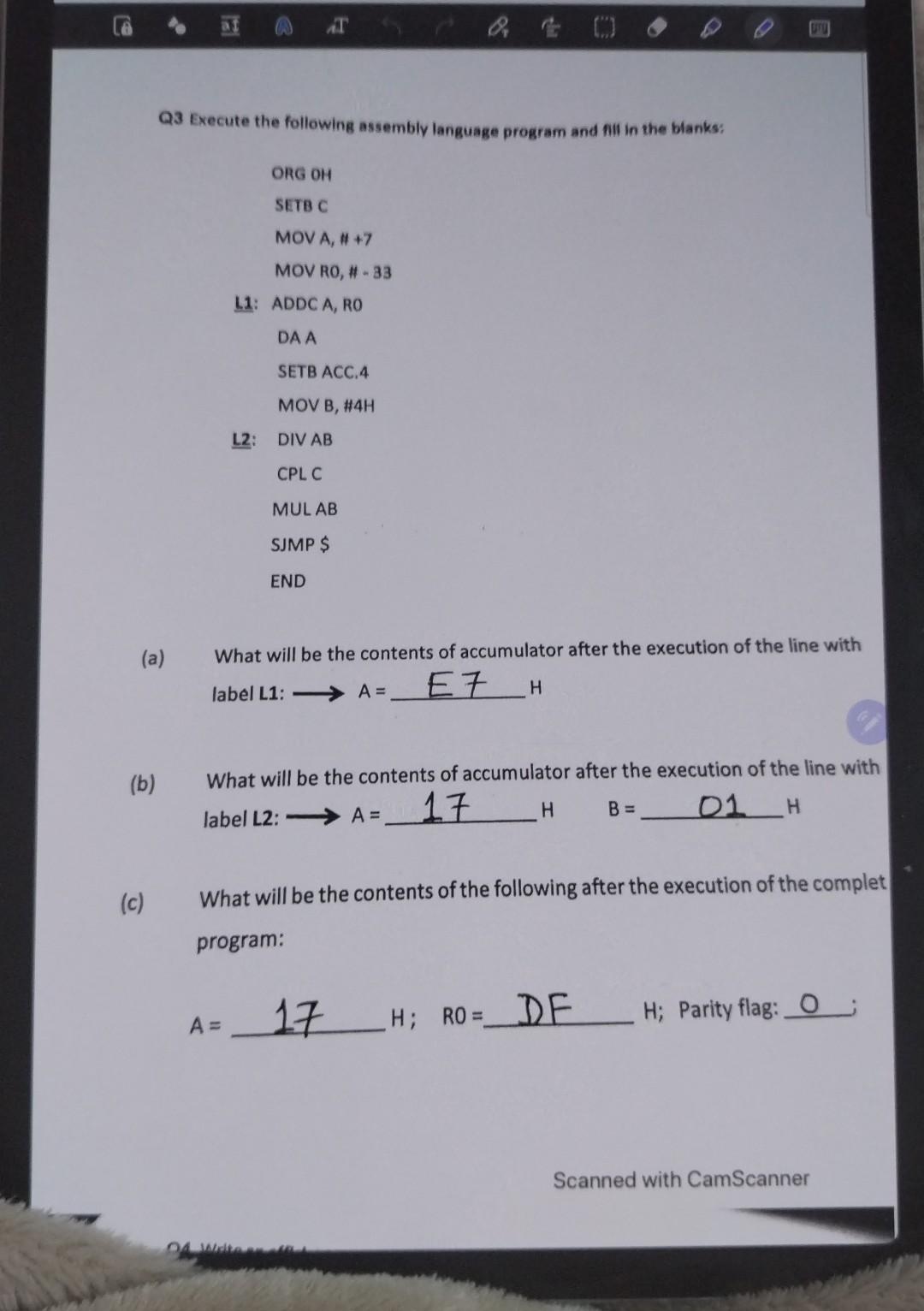 Solved Q3 Execute the following assembly language program | Chegg.com