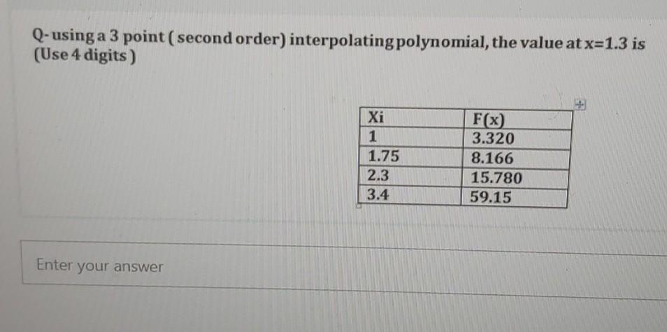 Solved Q- using a 3 point ( second order) interpolating | Chegg.com