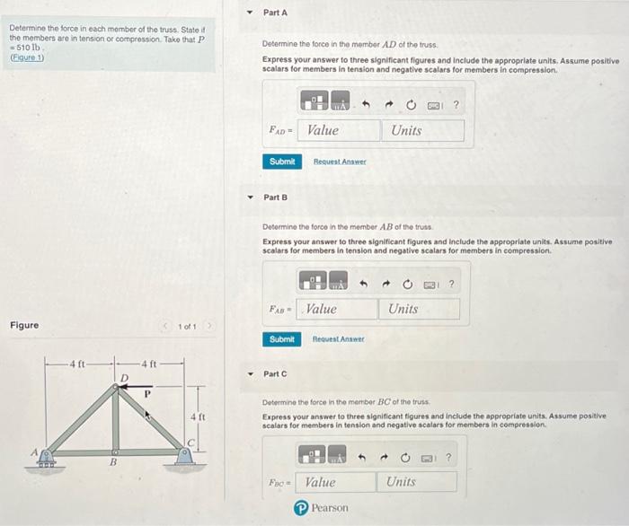 Solved Determine the force in each momber of the truss. | Chegg.com