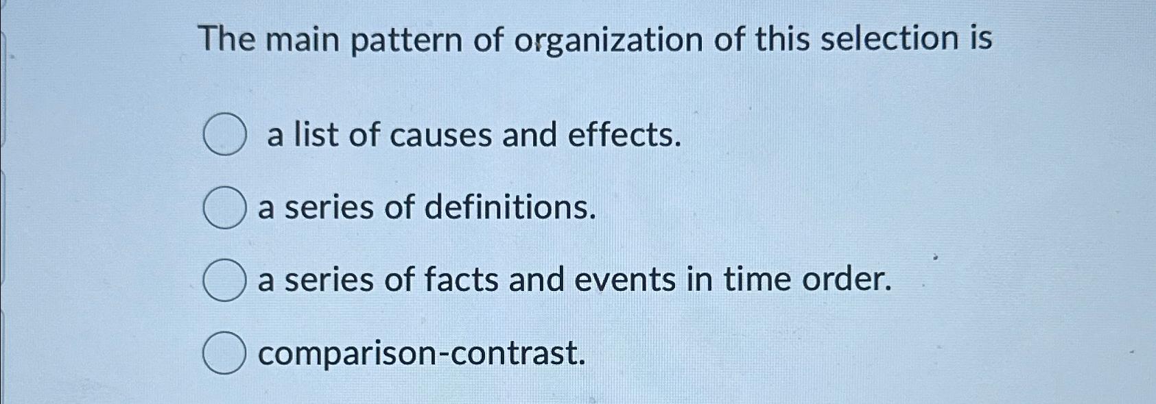 Solved The main pattern of organization of this selection | Chegg.com