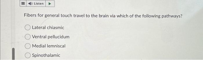Solved Fibers for general touch travel to the brain via | Chegg.com