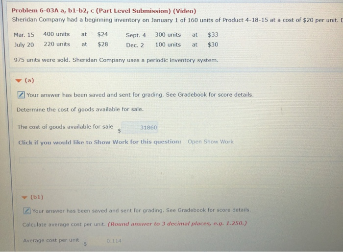 Solved Problem 6-03A a, b1-b2, c (Part Level Submission) | Chegg.com