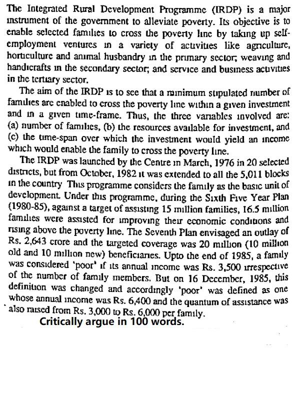 Solved The lotegrated Rural Development Programme (IRDP) is | Chegg.com