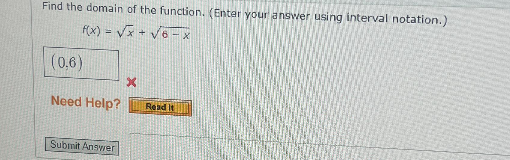 Solved Find the domain of the function. (Enter your answer | Chegg.com